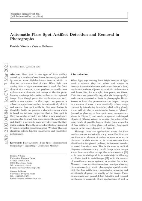 Pdf Automatic Flare Spot Artifact Detection And Removal In Photographs