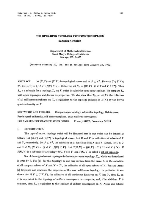 Pdf The Open Open Topology For Function Spaces