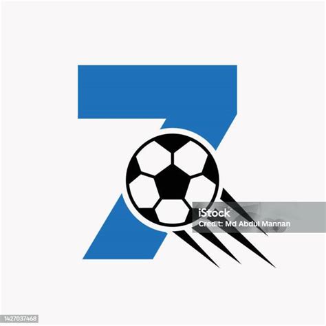 초기 편지 7 움직이는 축구 아이콘과 축구 로고 개념 축구 로고 타입 기호 벡터 템플릿 Championship에 대한 스톡 벡터 아트 및 기타 이미지