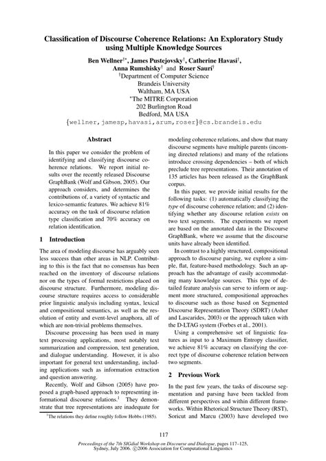 pdf classification of discourse coherence relations