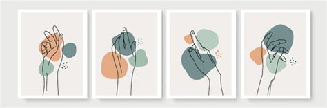 Premium Vector Set Of Abstract Boho Style Posters With Hand Gesture