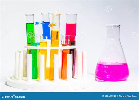 Experiments In Mixing Chemical Substances Into Glass Tubes Royalty Free