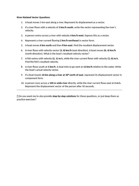 River Related Vector Questions Pdf