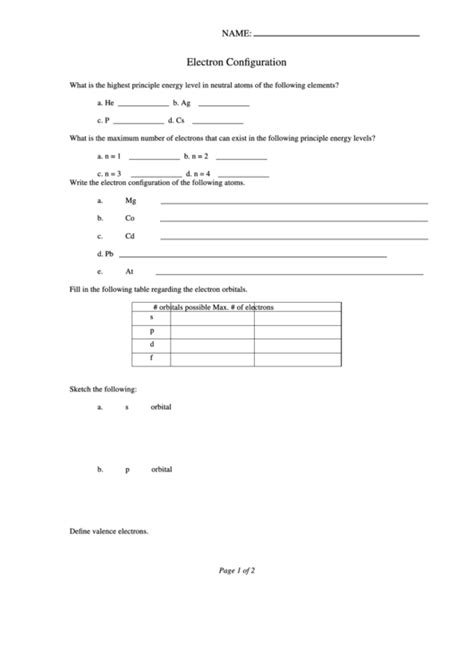 Electron Configuration Printable Pdf Download