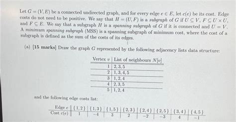 Solved Let Gve Be A Connected Undirected Graph And For