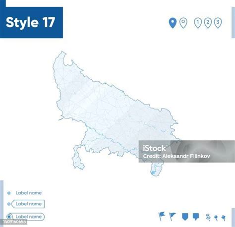 Uttar Pradesh Inde Carte Isolée Sur Fond Blanc Avec De Leau Et Des