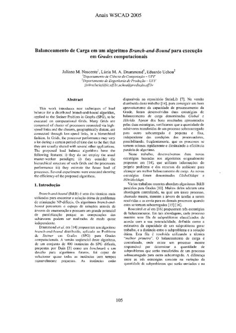 Pdf Balanceamento De Carga Em Um Algoritmo Branch And Bound Para Execução Em Grades Computacionais