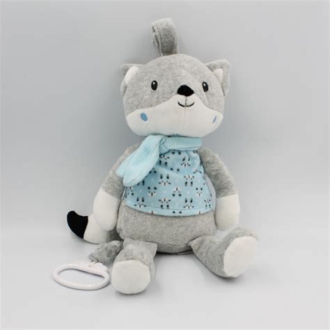 Doudou Musical Chat Renard Gris Bleu POMMETTE