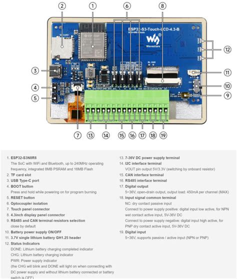 บอร์ดพัฒนาที่ใช้ Esp32 S3 พร้อมหน้าจอสัมผัส 4 3 นิ้ว อินเทอร์เฟส Rs485 Can Bus I2c Dio ผ่าน