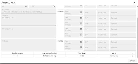 Add New Anaesthetic And Operation Record Vanda