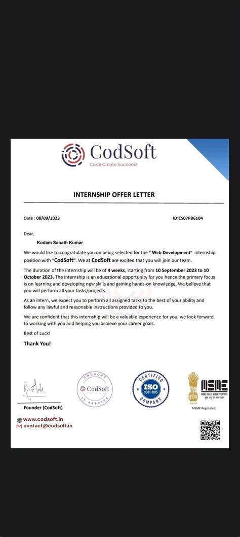 sanath kumar kodam on linkedin codesoft webdevelopment intenship