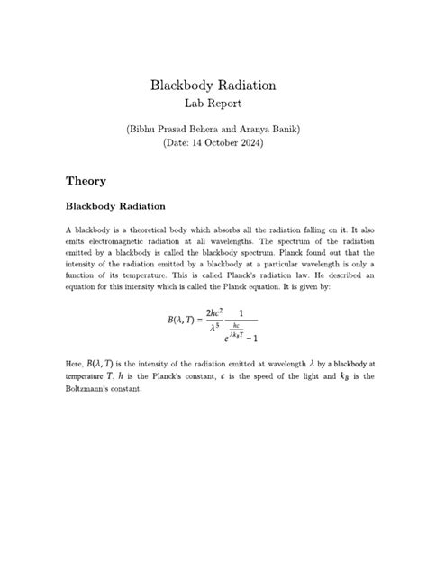Blackbody Radiation Lab Report Pdf