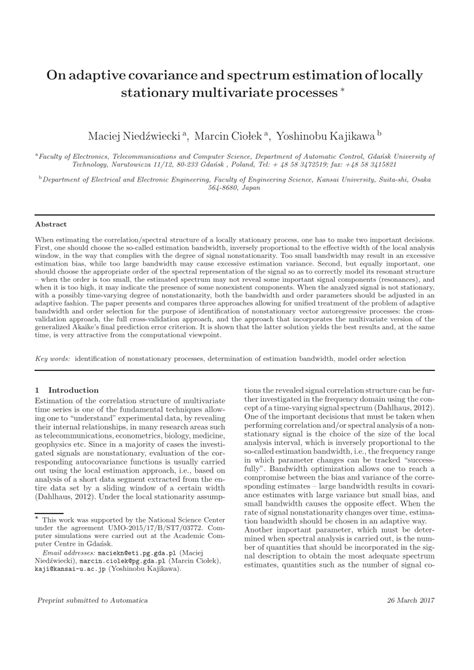 Pdf On Adaptive Covariance And Spectrum Estimation Of Locally
