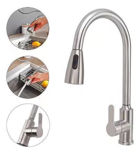Llave Lavaplatos Extensible Griferia Monomando Cocina Niquel Acabado Cepillado Color Cromado
