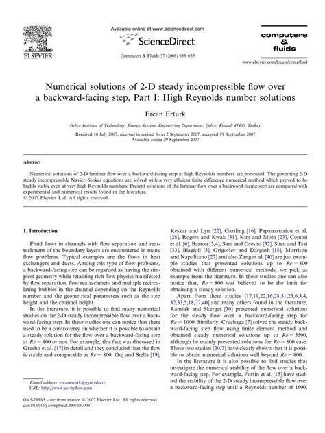 Pdf Numerical Solutions Of 2 D Steady Incompressible Flow Over A