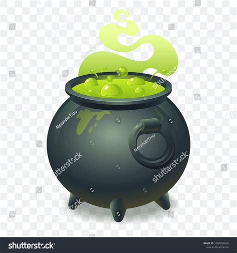 Witch Cauldron Bubbling Green Liquid Isolated Stock Vector Royalty