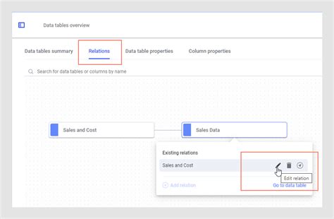 Adding Or Editing A Relation Between Two Data Tables