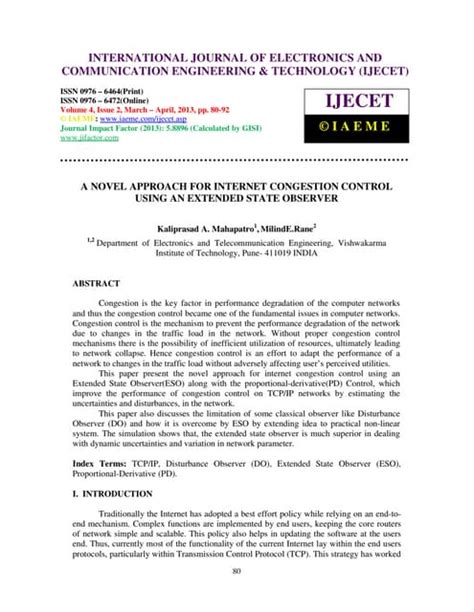 A Novel Approach For Internet Congestion Control Using An Extended State Observer 2 Pdf