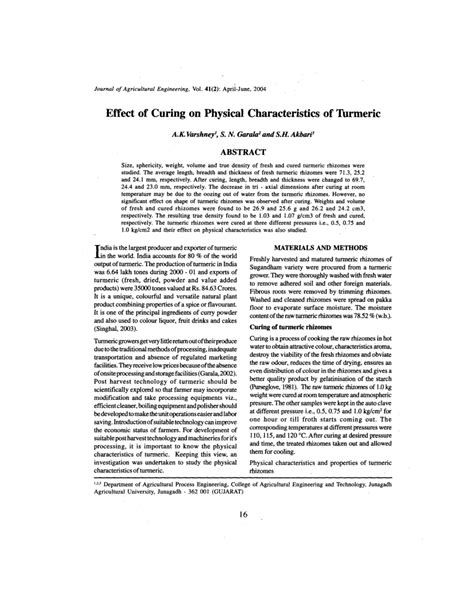 Pdf Effect Of Curing On Physical Characteristics Of Turmeric
