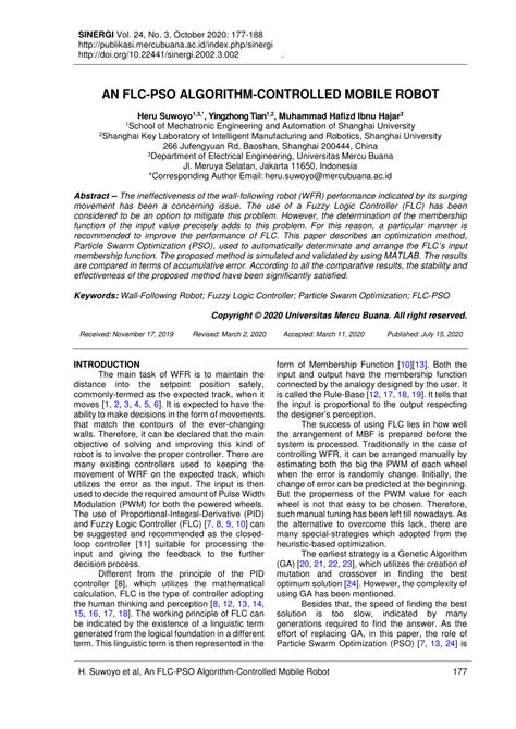 Pdf An Flc Pso Algorithm Controlled Mobile Robot