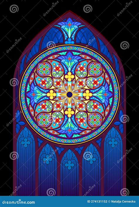 Beautiful Colorful Stained Glass Window Gothic Rose In Medieval