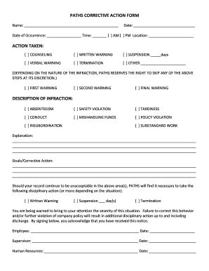 Fillable Online CORRECTIVE ACTION FORM Associate Information Portal Fax Email Print PdfFiller