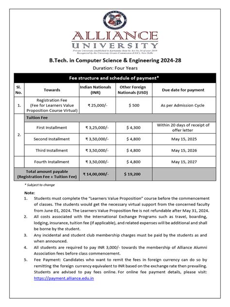 Btech Cse Fee Structure 2024 Pdf Fee Payments