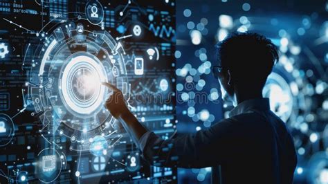 Businessman Using Tablet With Digital Hologram Of Futuristic Data