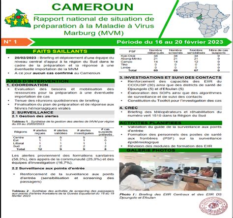 Rapport N° 1 De Situation De La Maladie à Virus Marburgmvm Ccousp