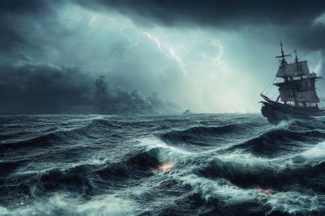 El Barco Está Atrapado En Una Violenta Tormenta En La Representación 3d