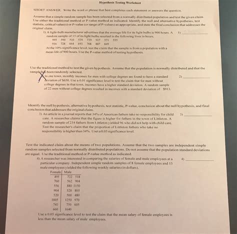Free Hypothesis Testing Worksheet Download Free Hypothesis Testing Worksheet Png Images Free