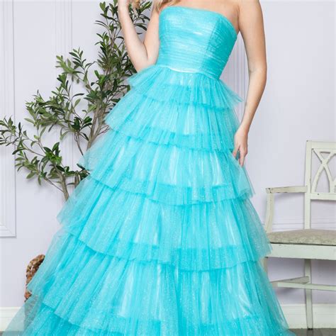 Tiered Long Glitter Strapless Prom Ball Gown Promgirl