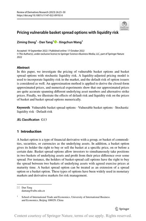 Pricing Vulnerable Basket Spread Options With Liquidity Risk Request Pdf