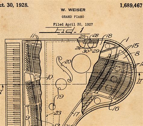 Grand Piano Patent Vintage Illustrations Industrial Decorative Etsy