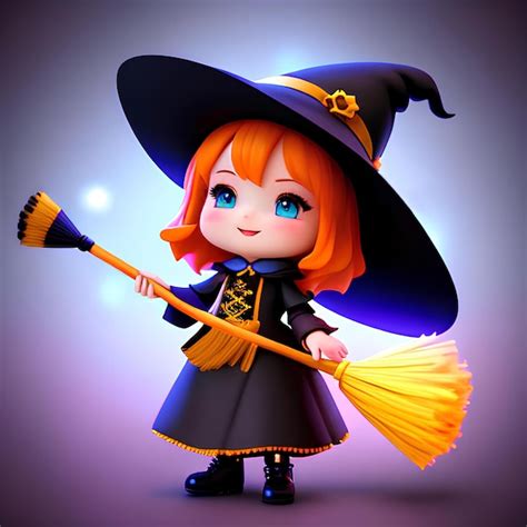 Ilustración Para Halloween Con Una Linda Pequeña Bruja Con Un Sombrero