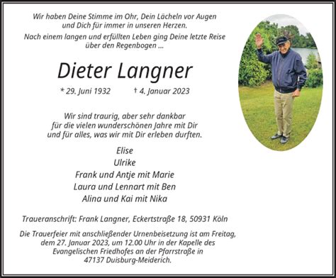 Traueranzeigen Von Dieter Langner Trauer In Nrw De