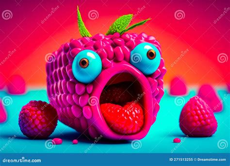 An Image Of Raspberry With Eyes And Mouth Generative Ai Stock