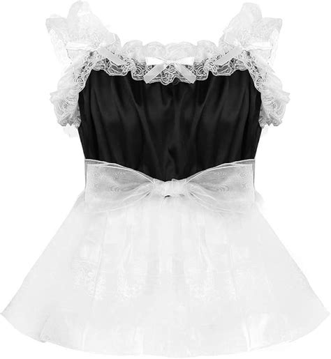 TiaoBug Herren Sissy Dessous Set Satin Nachthemd Spitzen Kleid