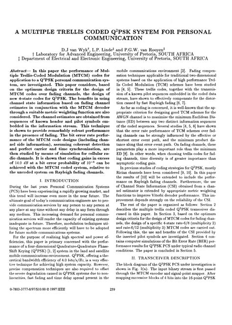 Pdf A Multiple Trellis Coded Q2psk System For Personal Communication