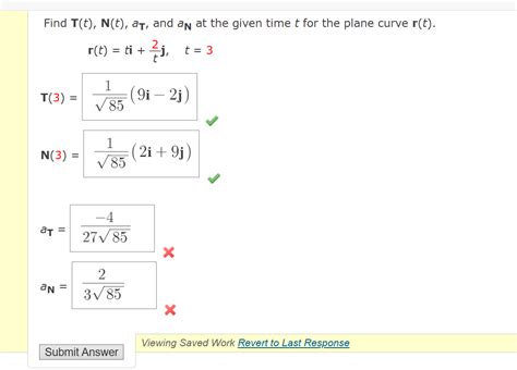 Solved Find T T N T AT And AN At The Given Time T For The Chegg Com