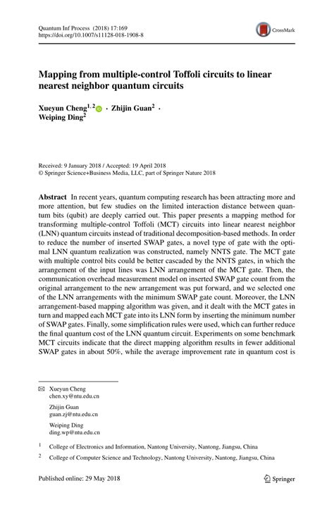Pdf Mapping From Multiple Control Toffoli Circuits To Linear Nearest