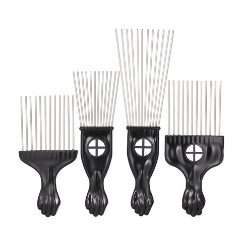 4pcs Black Comb Set Metal Afro Hair Style Comb Curly Hair Black Suit