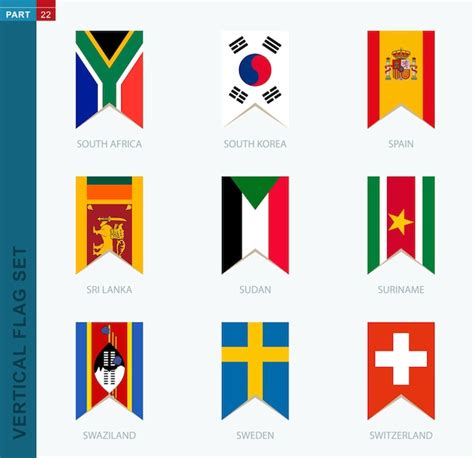 Negen Vector Verticale Vlag Ingesteld Verticale Pictogram Met Vlag Van Zuid Afrika Zuid Korea