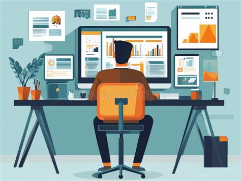 Modern Workspace With Data Analytics On A Large Desktop Display And Contemporary DÃ©cor Stock