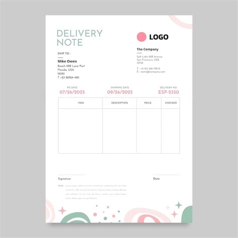 손으로 그린 배달 메모 템플릿 무료 벡터