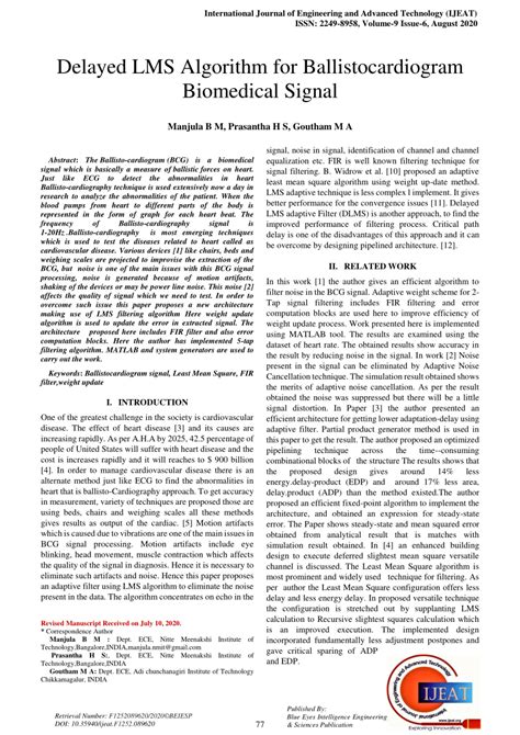 Pdf Delayed Lms Algorithm For Ballistocardiogram