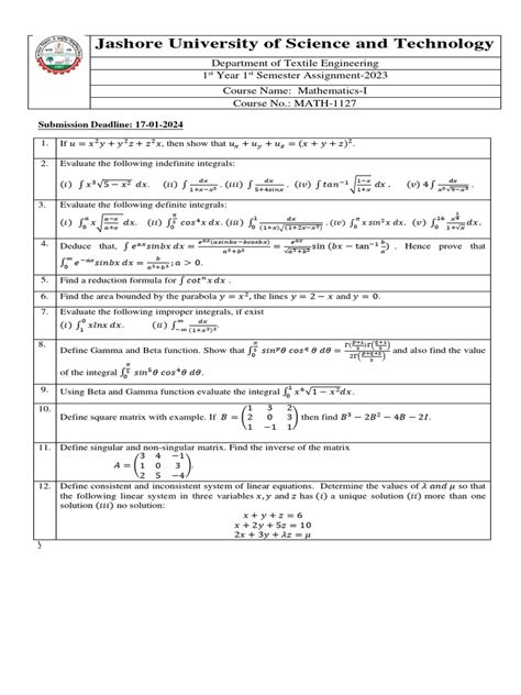 Assignment Math 1127 Pdf System Of Linear Equations Mathematical Relations