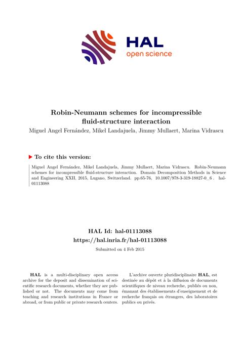 Pdf Robin Neumann Schemes For Incompressible Fluid Structure Interaction