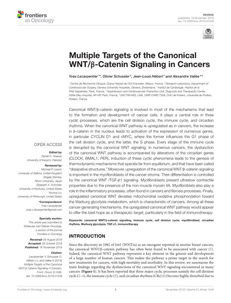 Pdf Multiple Targets Of The Canonical Wntβ Catenin Signaling In Cancers