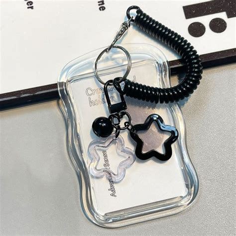 Soft Silicone Kpop Photocard Holder With Star Keychain Sliding Cover